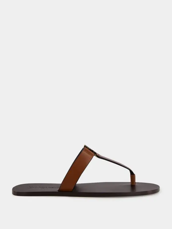 Saint Laurent Babylone Leather Slides - Brown