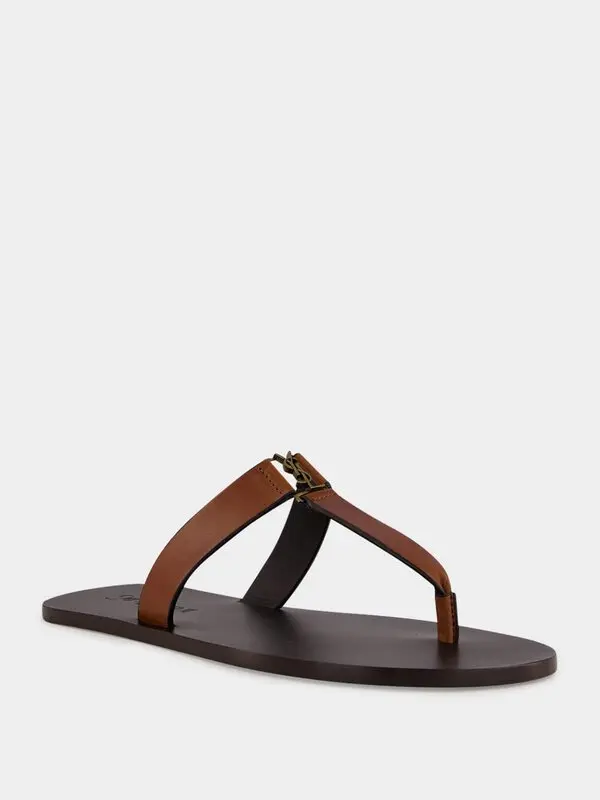 Saint Laurent Babylone Leather Slides - Brown