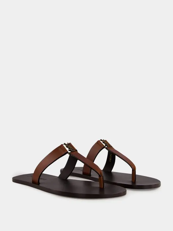 Saint Laurent Babylone Leather Slides - Brown