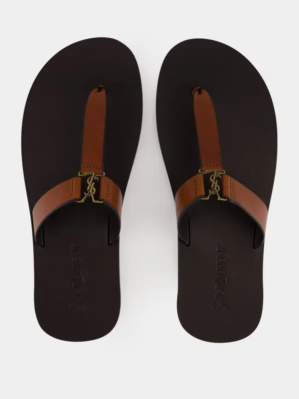 Saint Laurent Babylone Leather Slides - Brown