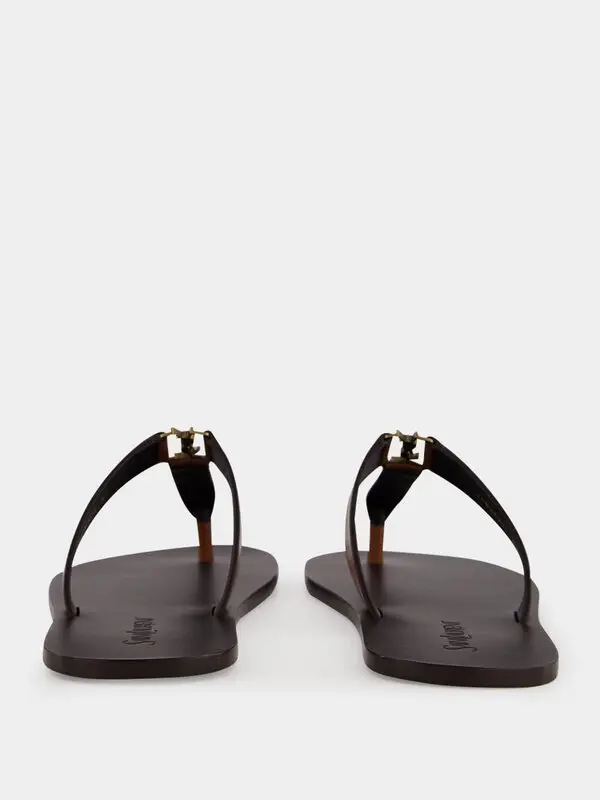 Saint Laurent Babylone Leather Slides - Brown