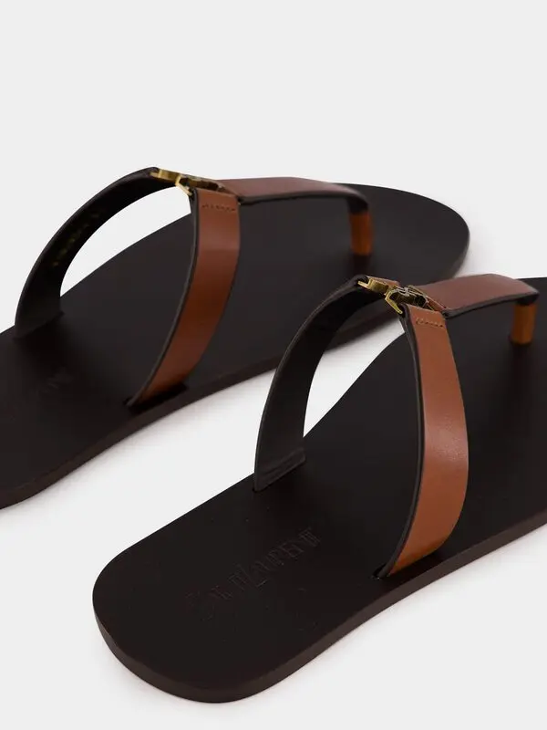 Saint Laurent Babylone Leather Slides - Brown