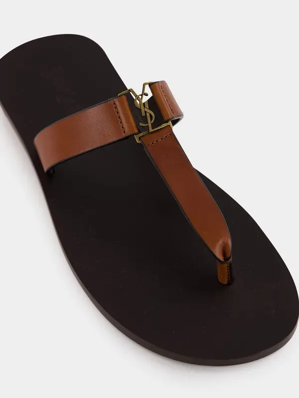 Saint Laurent Babylone Leather Slides - Brown
