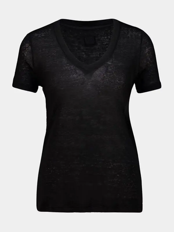 120% Lino Linen Jersey V-neck T-shirt - Black
