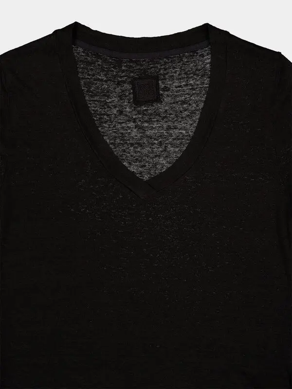 120% Lino Linen Jersey V-neck T-shirt - Black