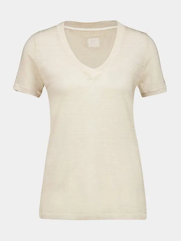 120% Lino Linen Jersey V-neck T-shirt - Beige