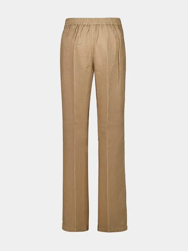 120% Lino Savana Linen Casual Fit Trousers - Brown