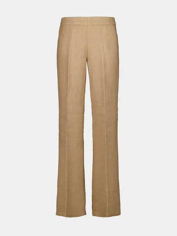 120% Lino Savana Linen Casual Fit Trousers - Brown