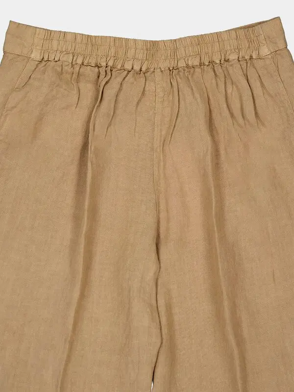 120% Lino Savana Linen Casual Fit Trousers - Brown