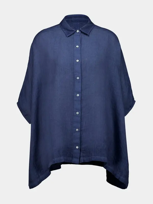 120% Lino Linen Short Sleeve Shirt - Blue