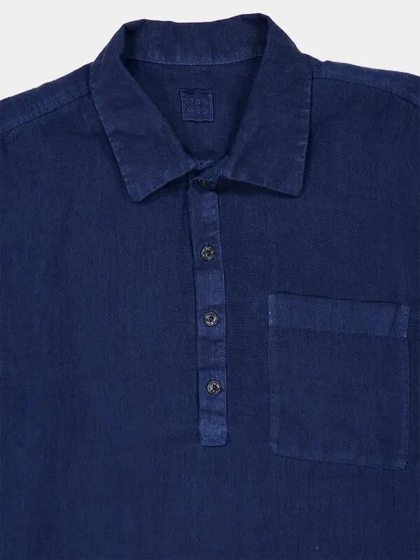 120% Lino Navy Linen Short-sleeve Regular Shirt