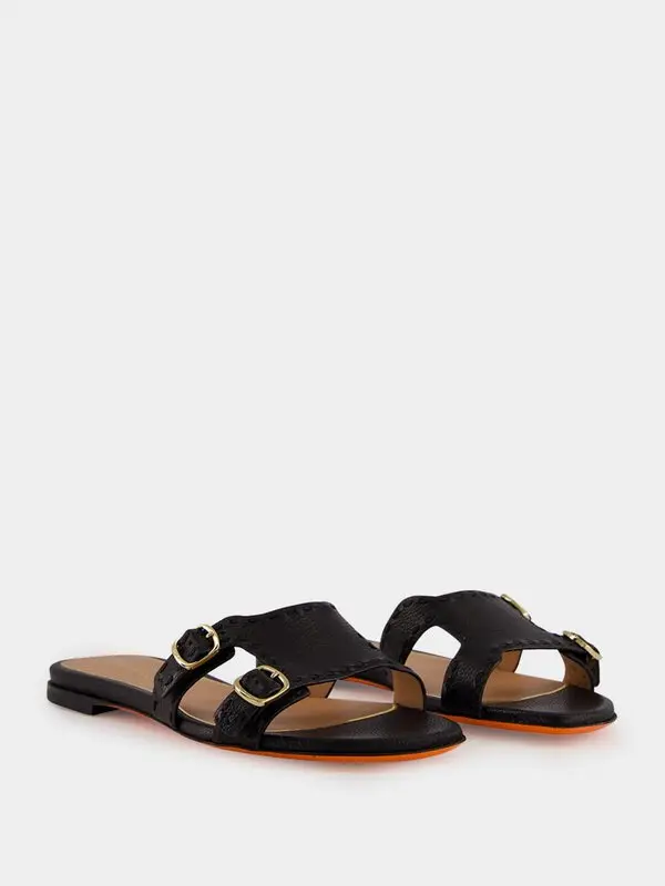 Santoni Didi Granato Leather Slide Sandals