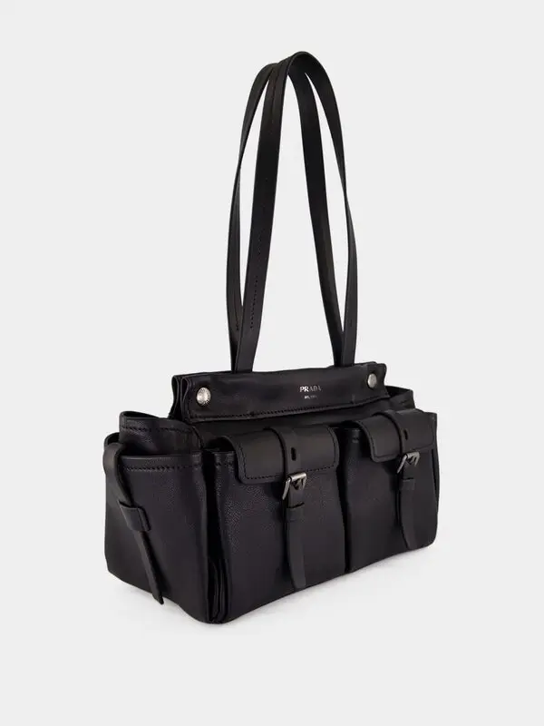 Prada Route Medium Leather Tote Bag - Black