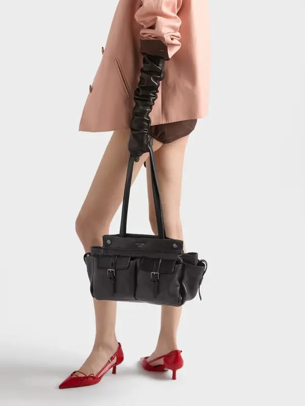 Prada Route Medium Leather Tote Bag - Black
