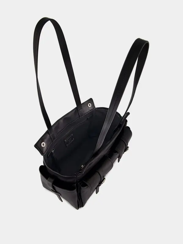Prada Route Medium Leather Tote Bag - Black