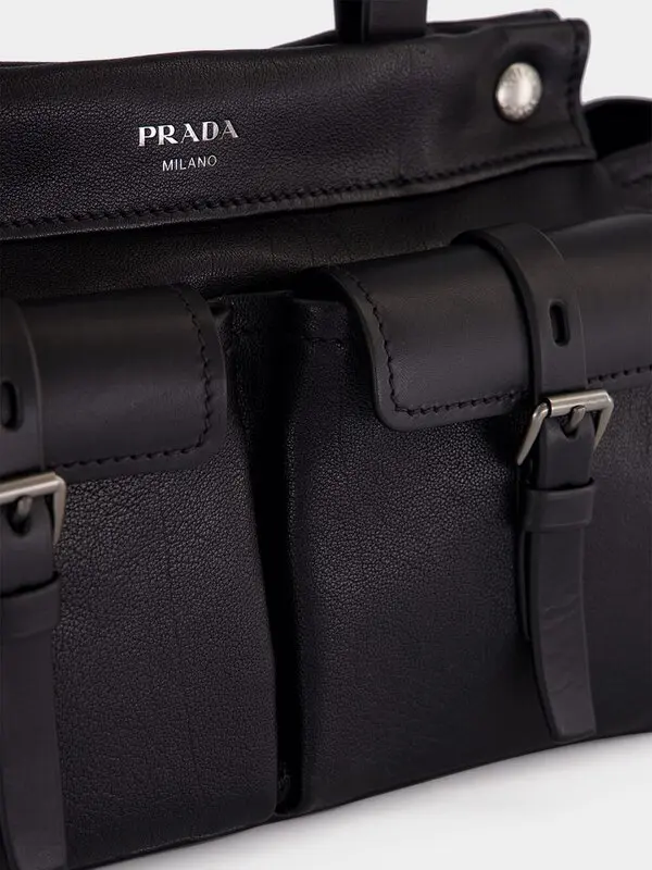 Prada Route Medium Leather Tote Bag - Black