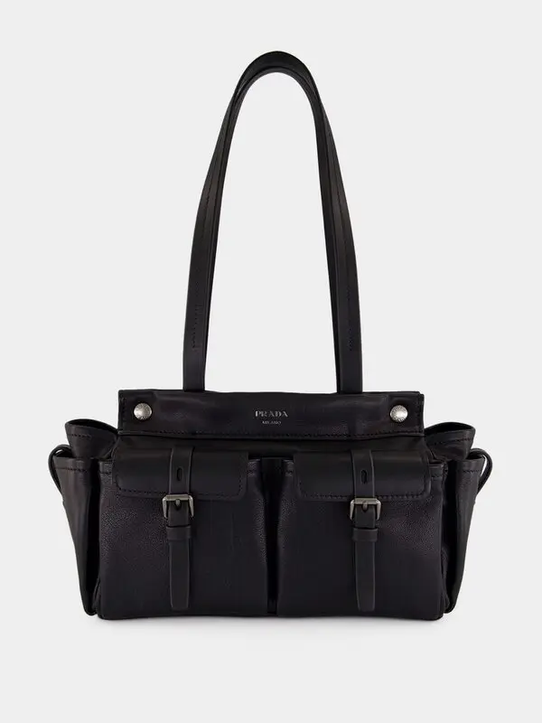 Prada Route Medium Leather Tote Bag - Black