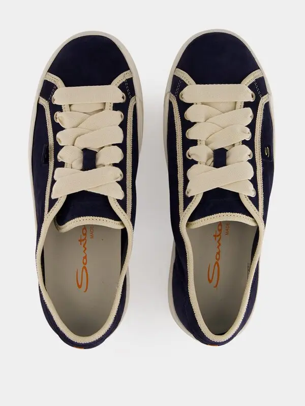 Santoni Suede Calf Leather Low-top Sneakers