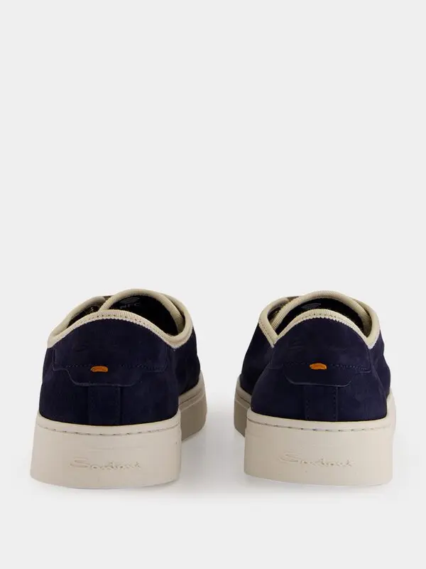 Santoni Suede Calf Leather Low-top Sneakers