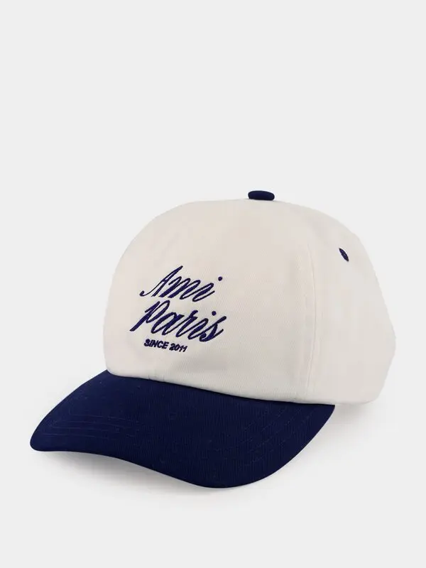 AMI Paris Bicolor Cotton Cap - Blue