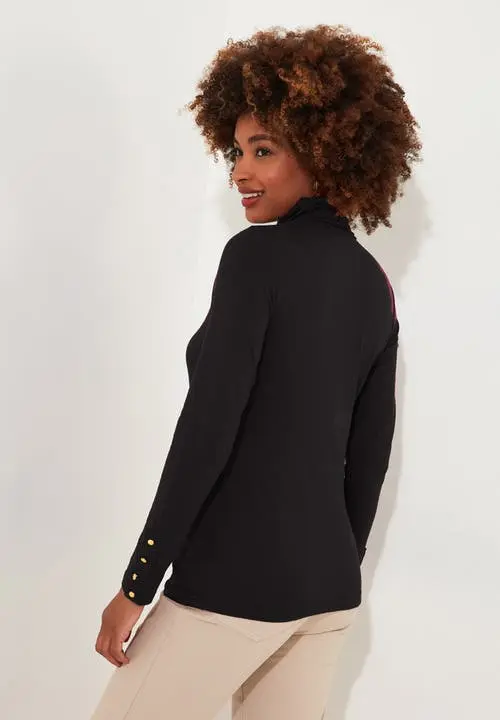 JOE BROWNS Stretch Knit Turtleneck Tee With Button Details