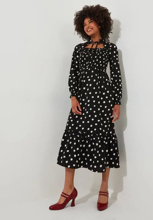JOE BROWNS Polka Dot Smocked Midi Dress
