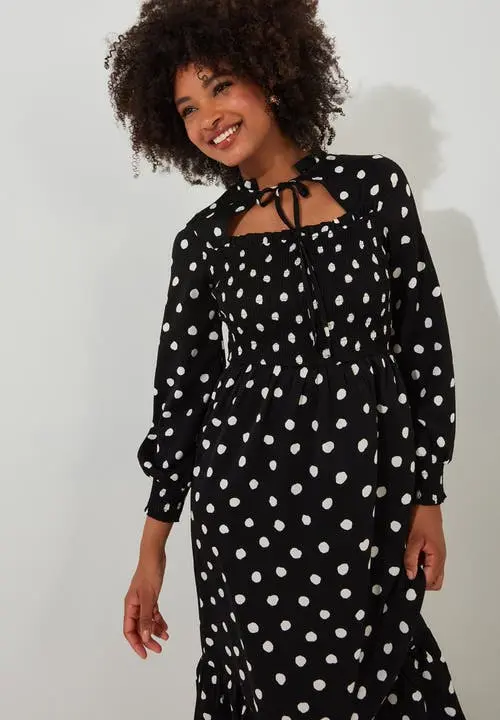 JOE BROWNS Polka Dot Smocked Midi Dress