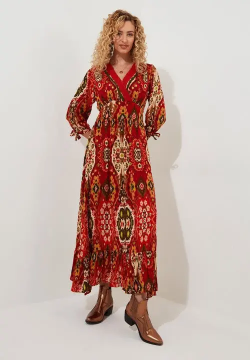 JOE BROWNS Surplice Flounce Maxi Dress - Boho Tapestry