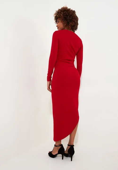 JOE BROWNS Asymmetrical Midi Dress With Ruching And Long Sleeves