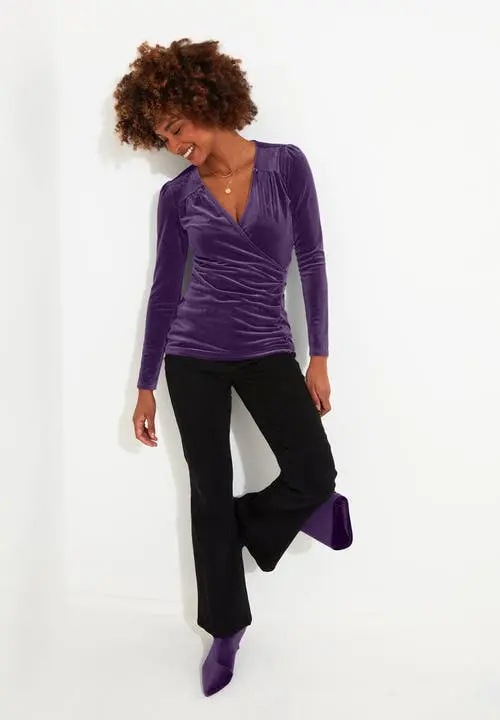 JOE BROWNS Velvet V-neck Wrap Top With Button Detail
