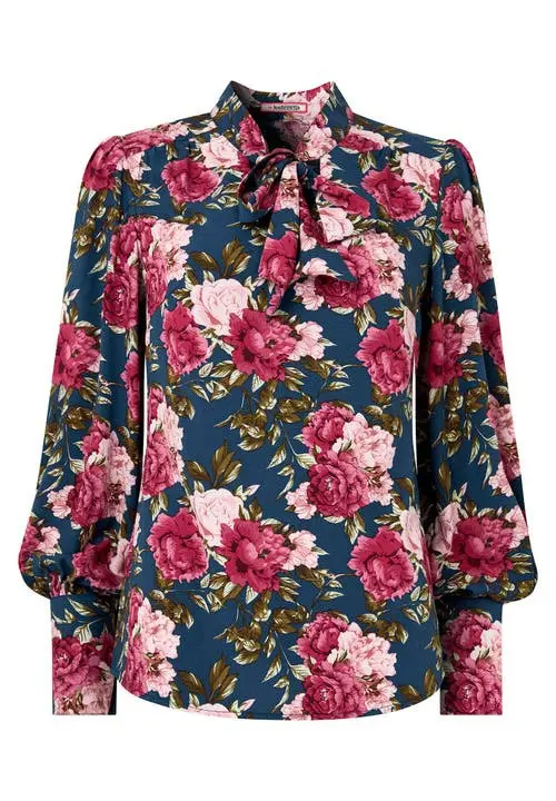 JOE BROWNS Tie Neck Floral Balloon Sleeve Blouse