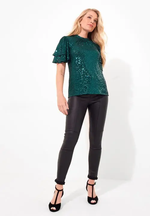 JOE BROWNS Sequin Flutter Sleeve Top
