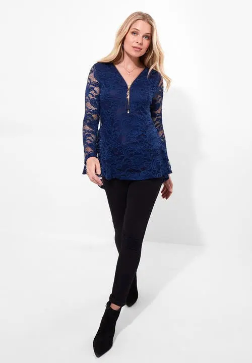 JOE BROWNS Lace Tunic With Zip V-neck