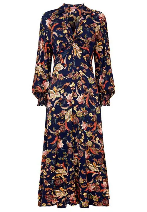 JOE BROWNS Floral Print Collared V-neck Midi Dress
