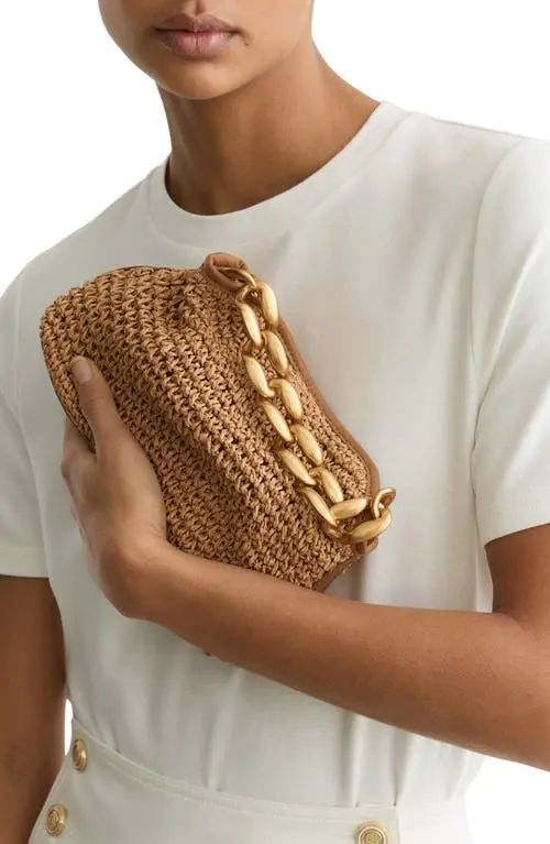 REISS Peony Raffia Effect Chain Handle Clutch