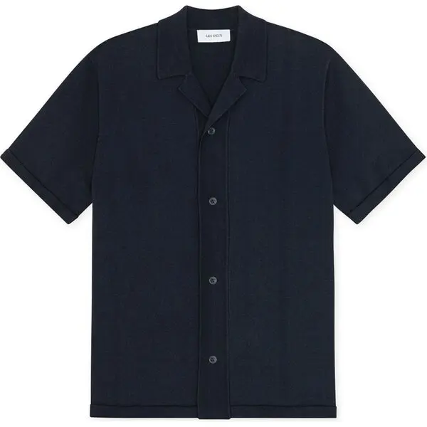 LES DEUX Emmett Arabesque Knit Cotton Camp Shirt
