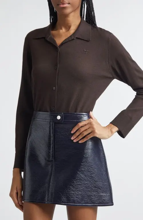 COURREGES Merino Wool Polo Cardigan - Chocolate