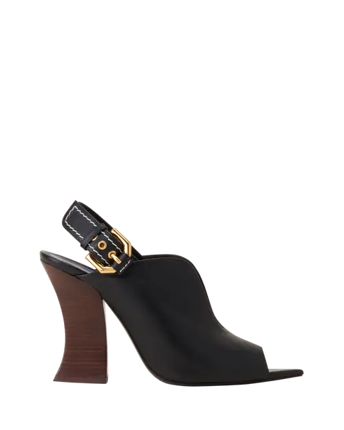 LANVIN Buckle Arch Heeled Leather Mules