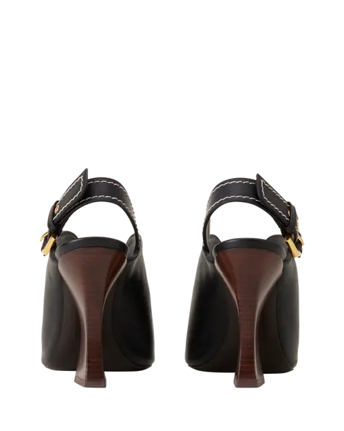 LANVIN Buckle Arch Heeled Leather Mules