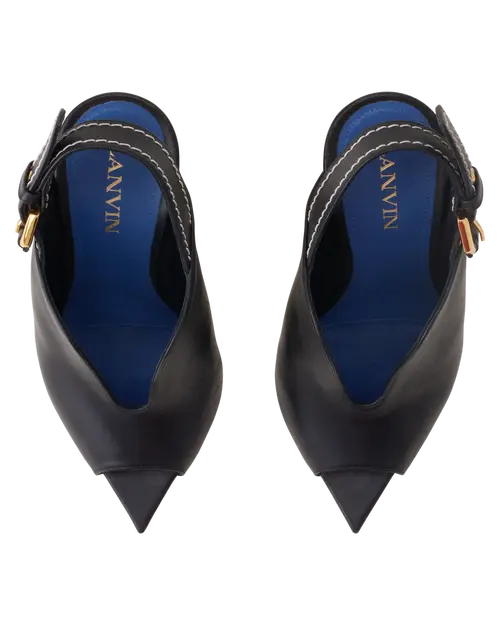 LANVIN Buckle Arch Heeled Leather Mules