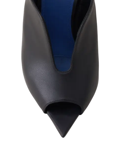 LANVIN Buckle Arch Heeled Leather Mules