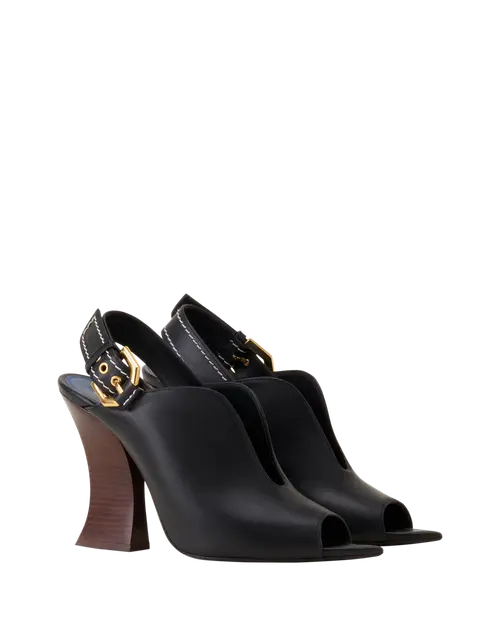 LANVIN Buckle Arch Heeled Leather Mules