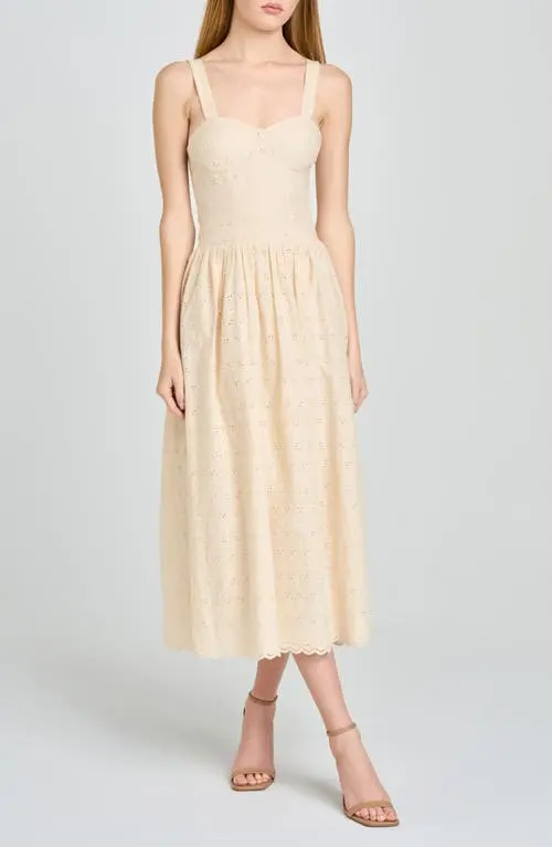 WAYF Lillian Eyelet Cotton Midi Dress - Beige