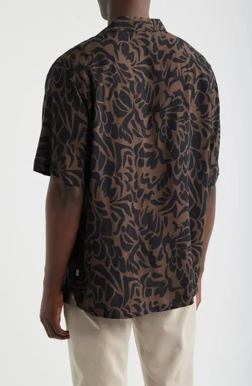 WAX LONDON Didcot Abstract Floral Camp Shirt - Black/brown