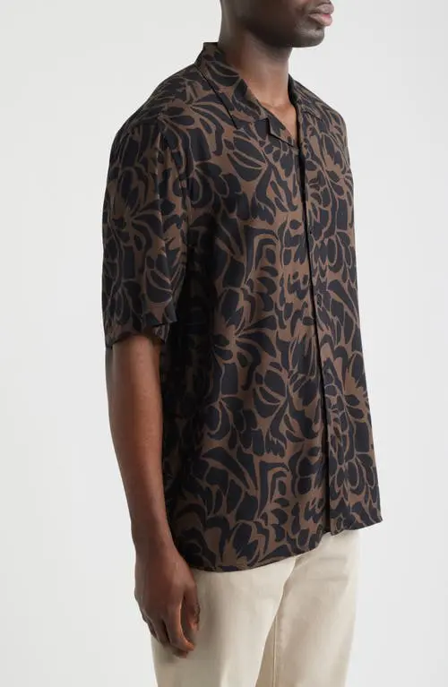 WAX LONDON Didcot Abstract Floral Camp Shirt - Black/brown