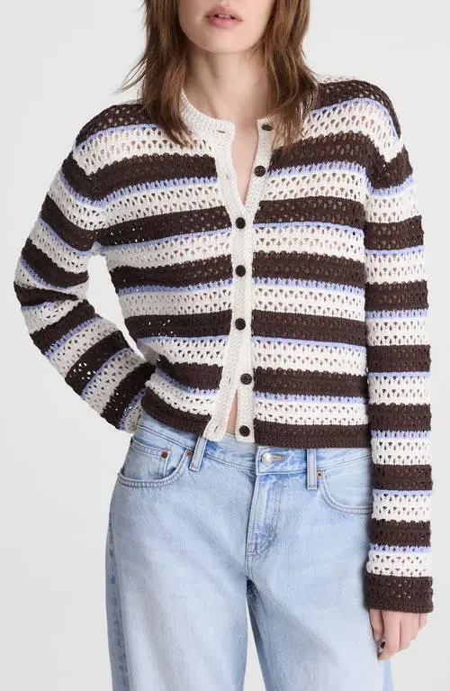 Madewell Stripe Pointelle Cardigan - Ivory And Brown Multi Stripe