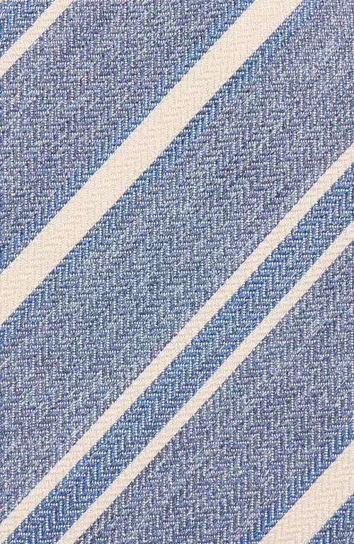 David Donahue Stripe Herringbone Silk Neck Tie - Denim