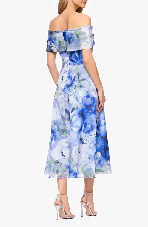 Betsy & Adam Floral Print Organza Off-the-shoulder Party Dress