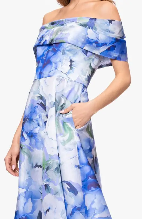 Betsy & Adam Floral Print Organza Off-the-shoulder Party Dress