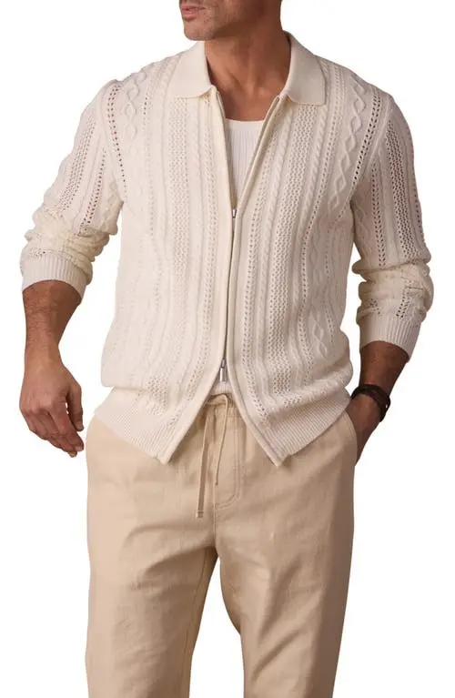 THE NORMAL BRAND Cable Stitch Zip Front Cardigan - Ivory